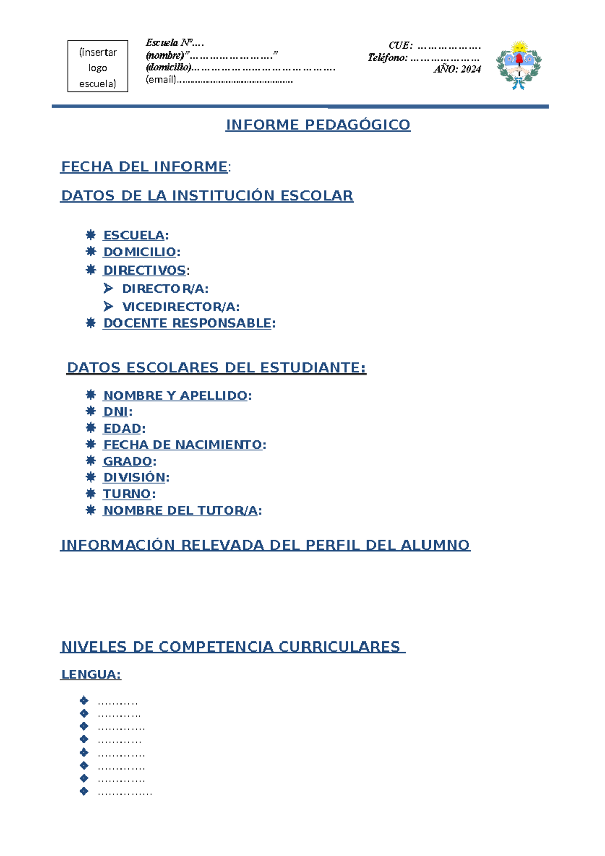 1- Modelo DE Informe Pedagógico PARA PASE DE Alumno O Final Término ...