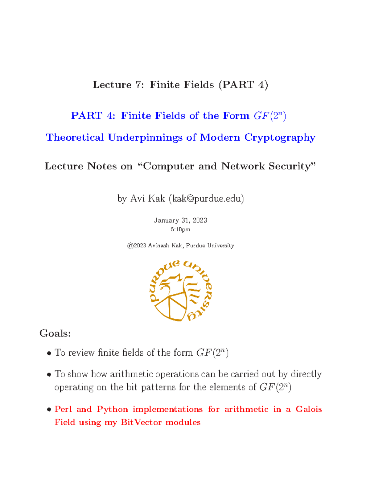 Lecture 7 - Hhh - Lecture 7: Finite Fields (PART 4) PART 4: Finite Fields of the Form GF ( n ...