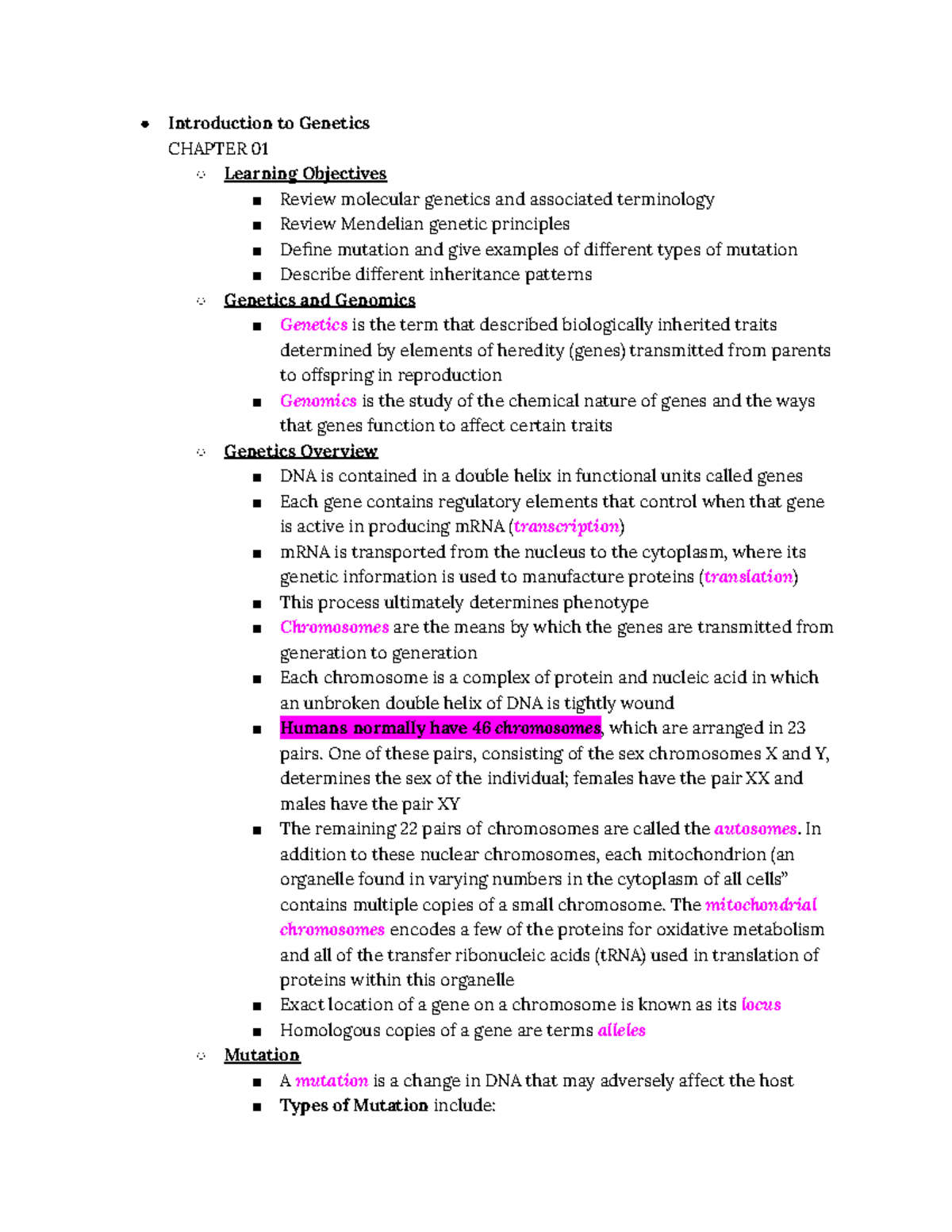 Genetics week 01 - Introduction to Genetics CHAPTER 01 Learning ...