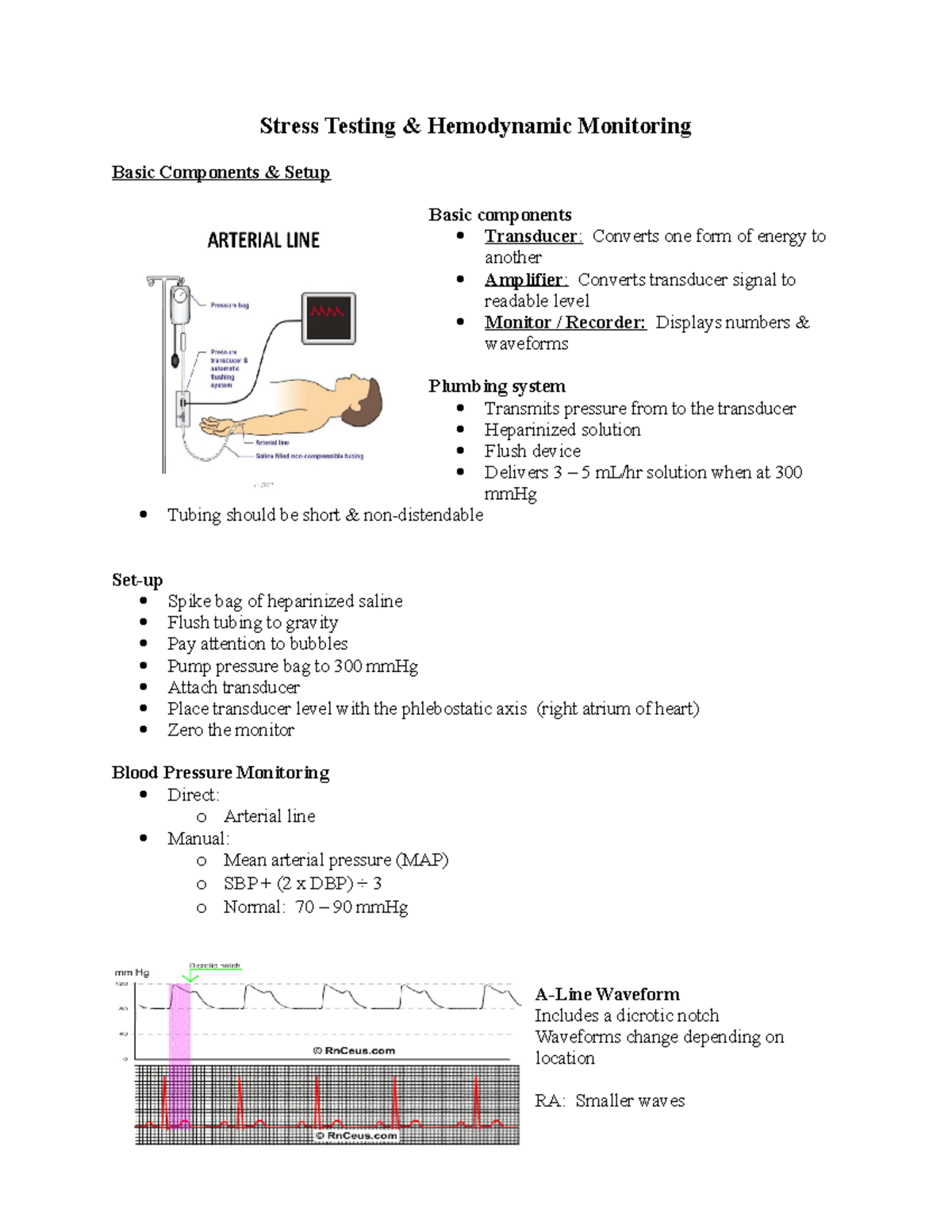 Hemodynamics - Notes - Stress Testing & Hemodynamic Monitoring Basic ...