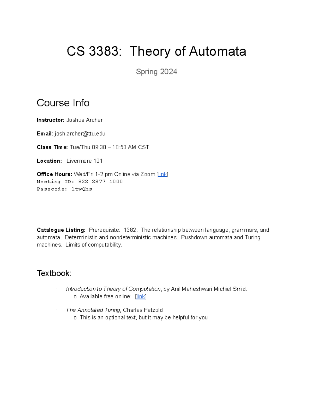 Cs 3383 Theory Of Automata Cs 3383 Theory Of Automata Spring 2024 Course Info Instructor