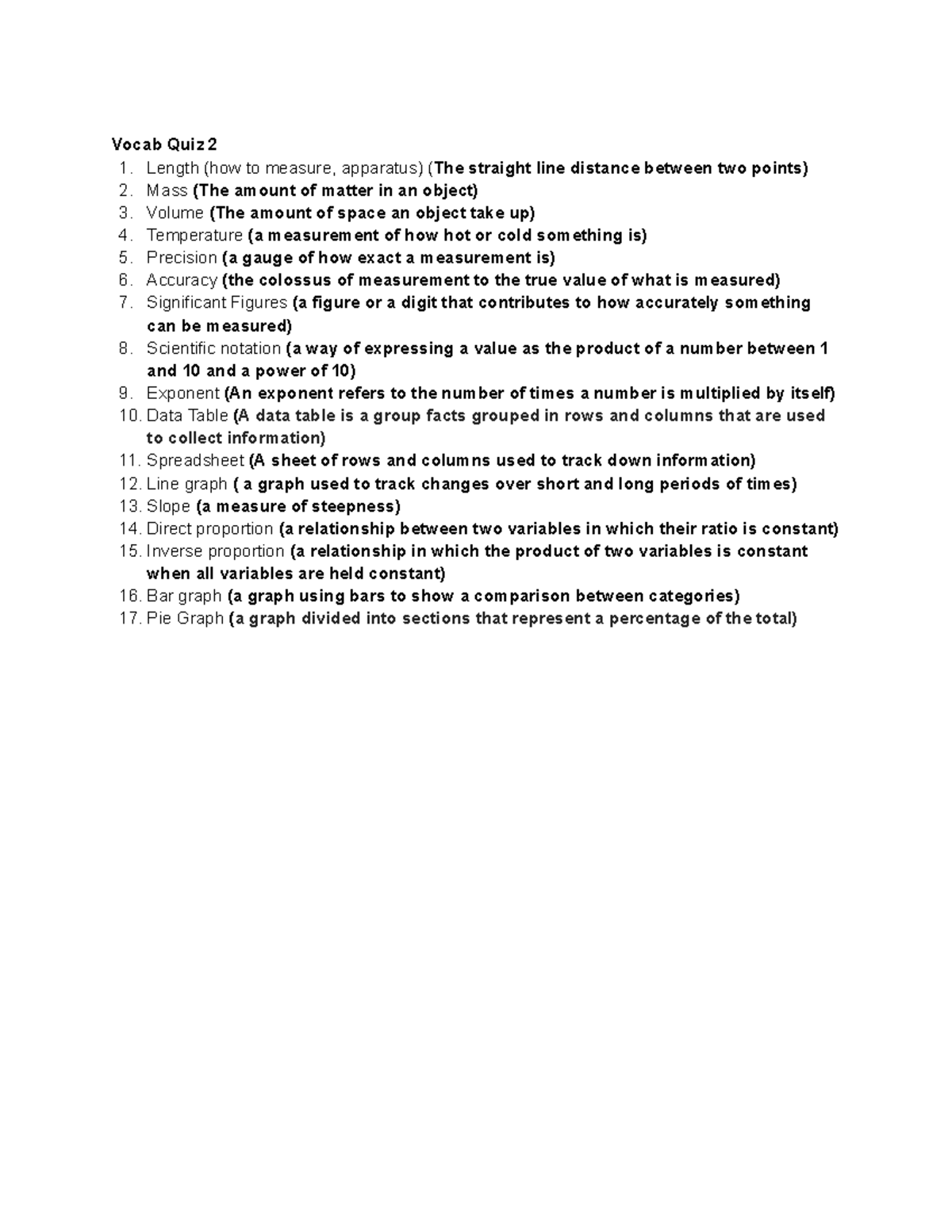 Vocab Quiz 2 - notes - Vocab Quiz 2 1. Length (how to measure ...