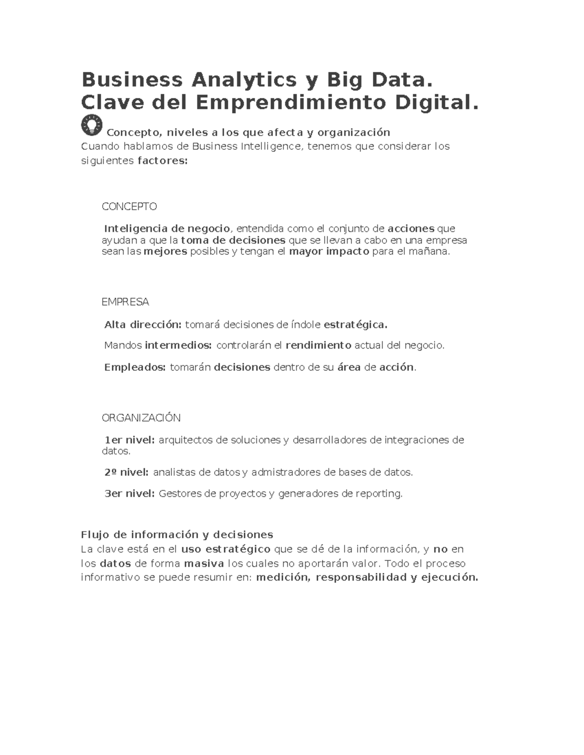 Business Intelligence - Business Analytics y Big Data. Clave del Emprendimiento Digital ...
