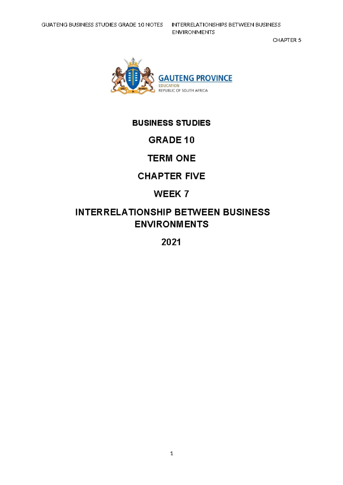 5. Chapter ONE WEEK 9 Macro Environment - ENVIRONMENTS CHAPTER 5 ...