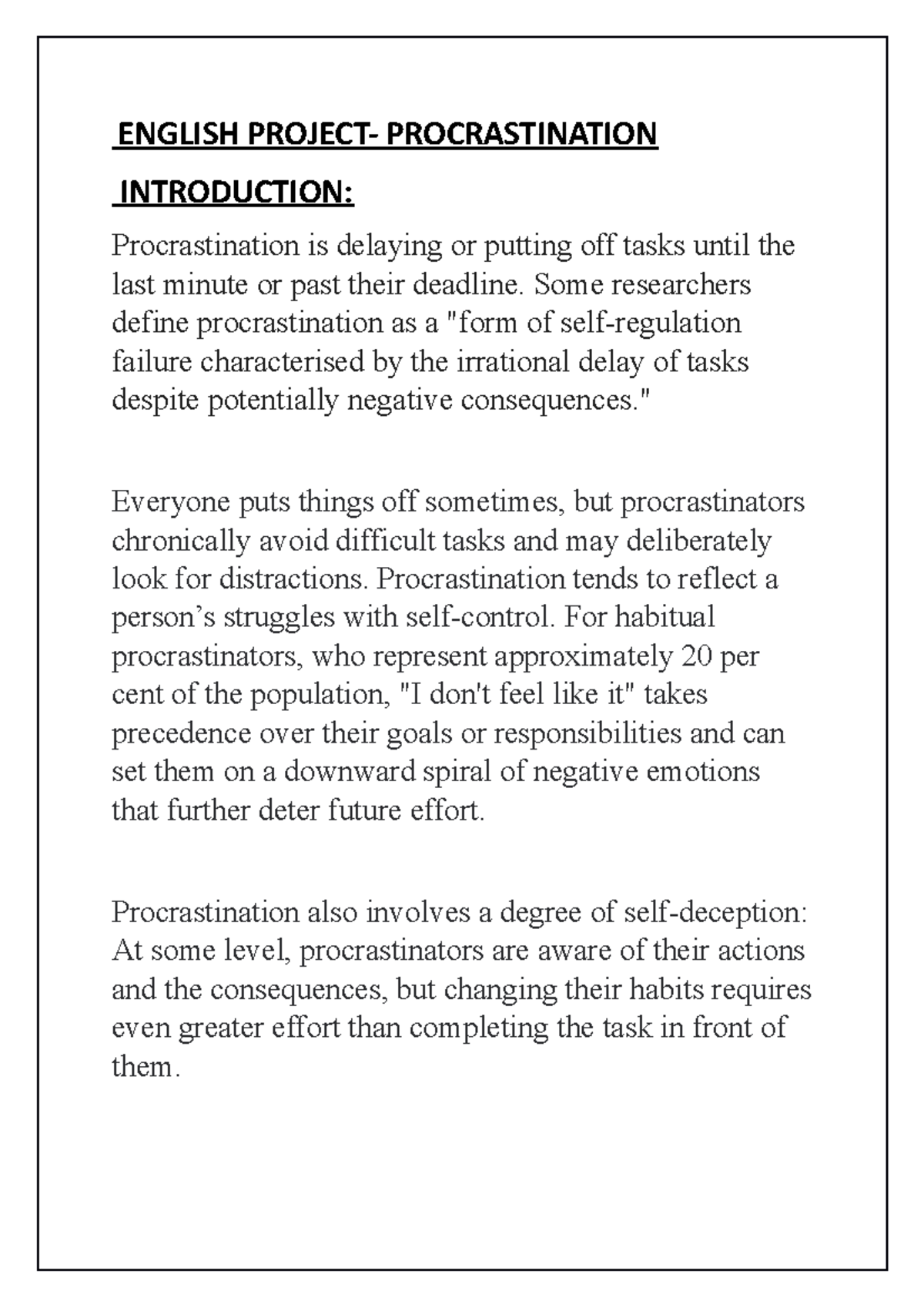 Procrastination - English - ENGLISH PROJECT- PROCRASTINATION ...