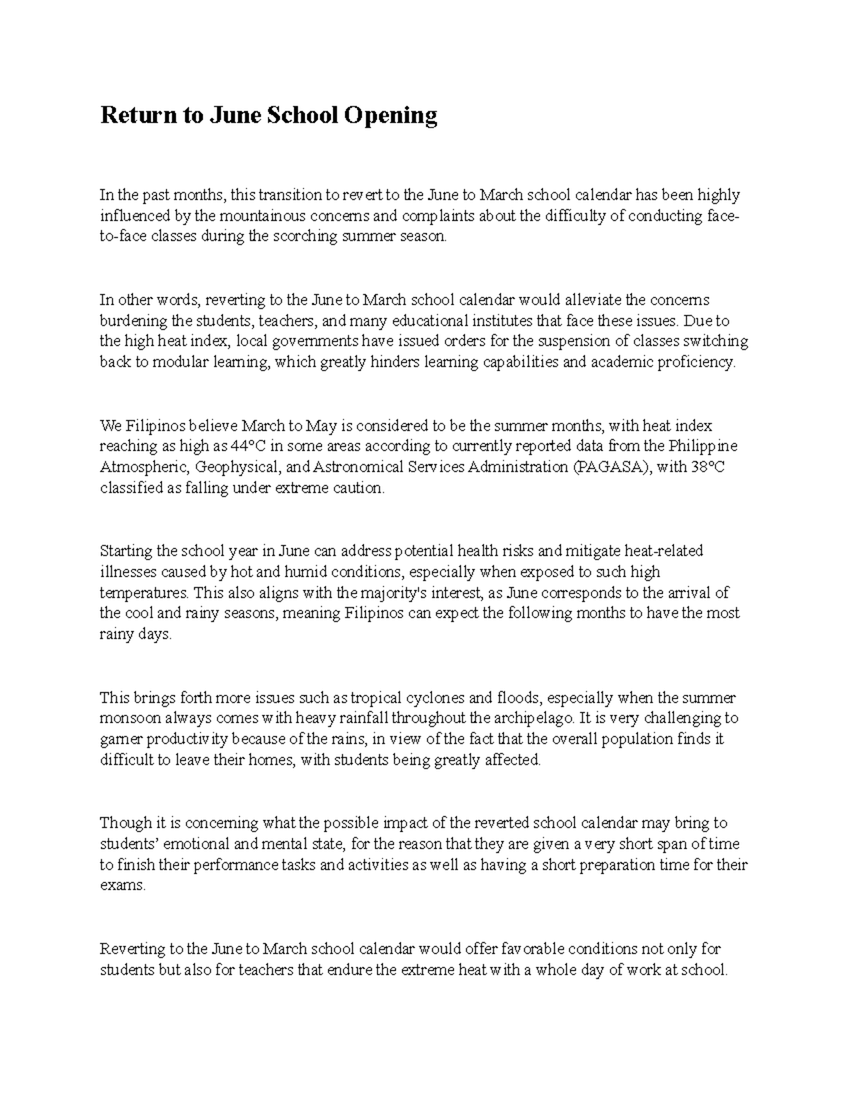 Editorial should class opening revert to june opening 1 - Return to ...