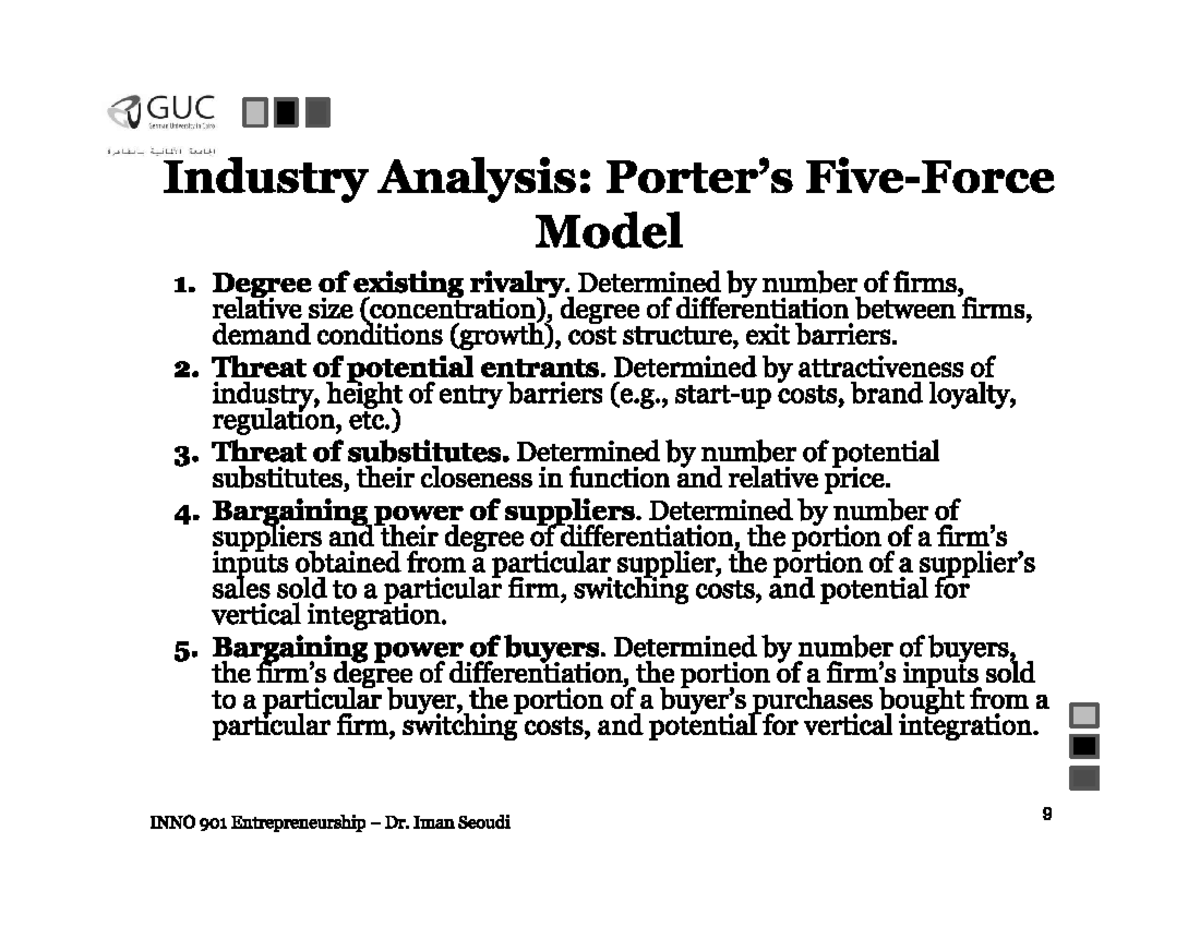 Porter's 5 Forces from Entrepreneurship - GUC German University BUWL ...