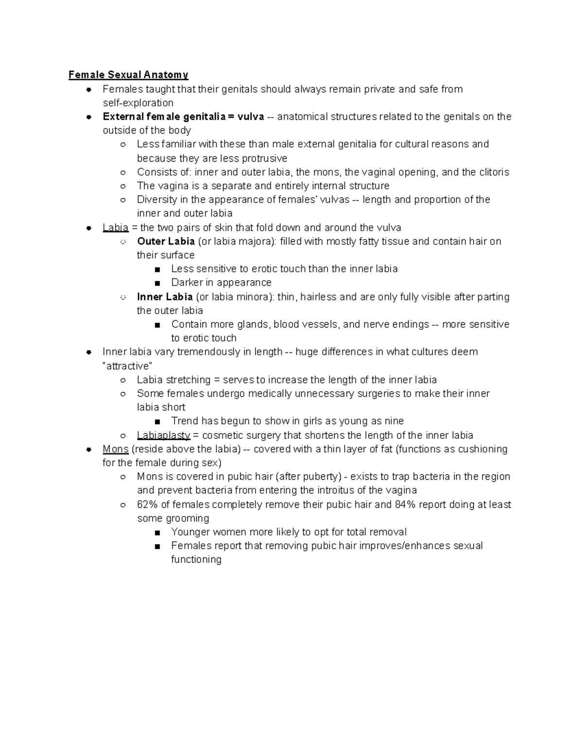 PSYC 3260 EXAM 2 - Female Sexual Anatomy Females taught that their ...