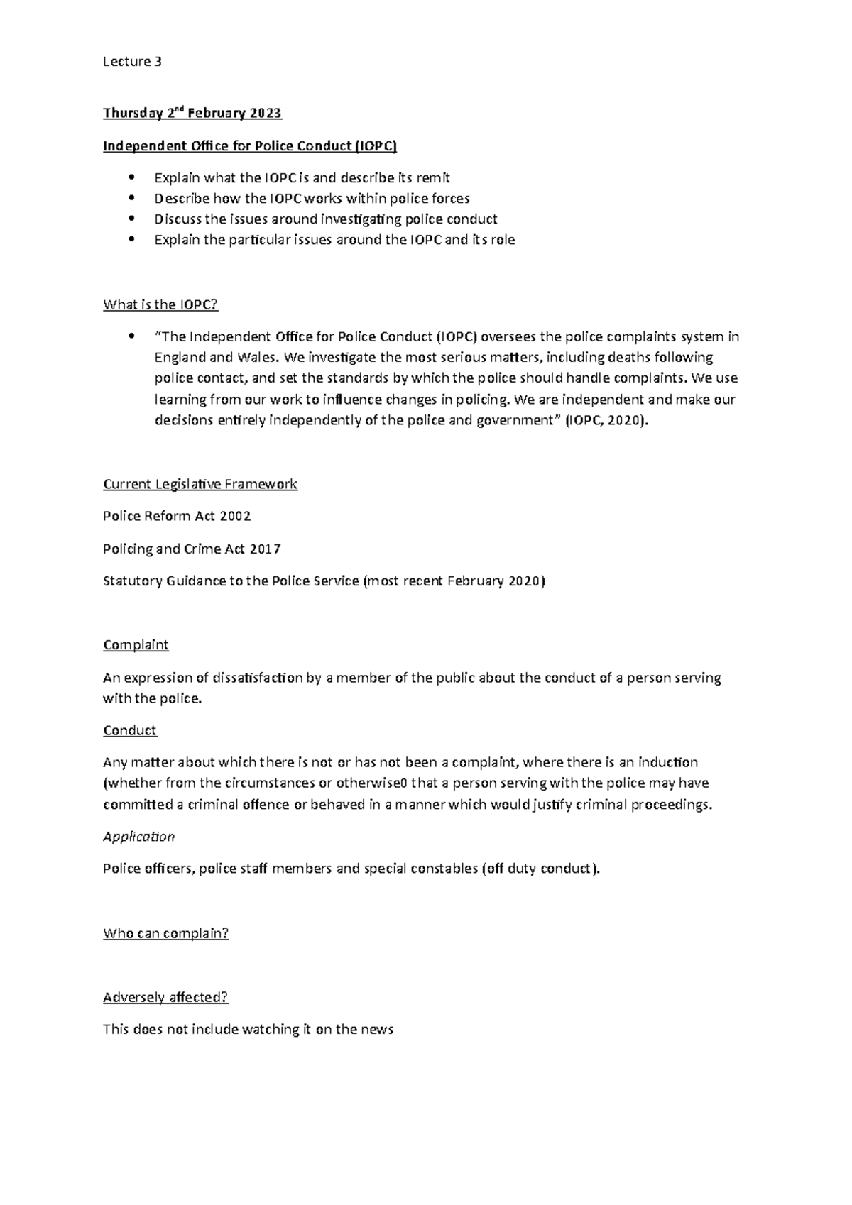 IOPC lecture notes - Lecture 3 Thursday 2nd February 2023 Independent ...