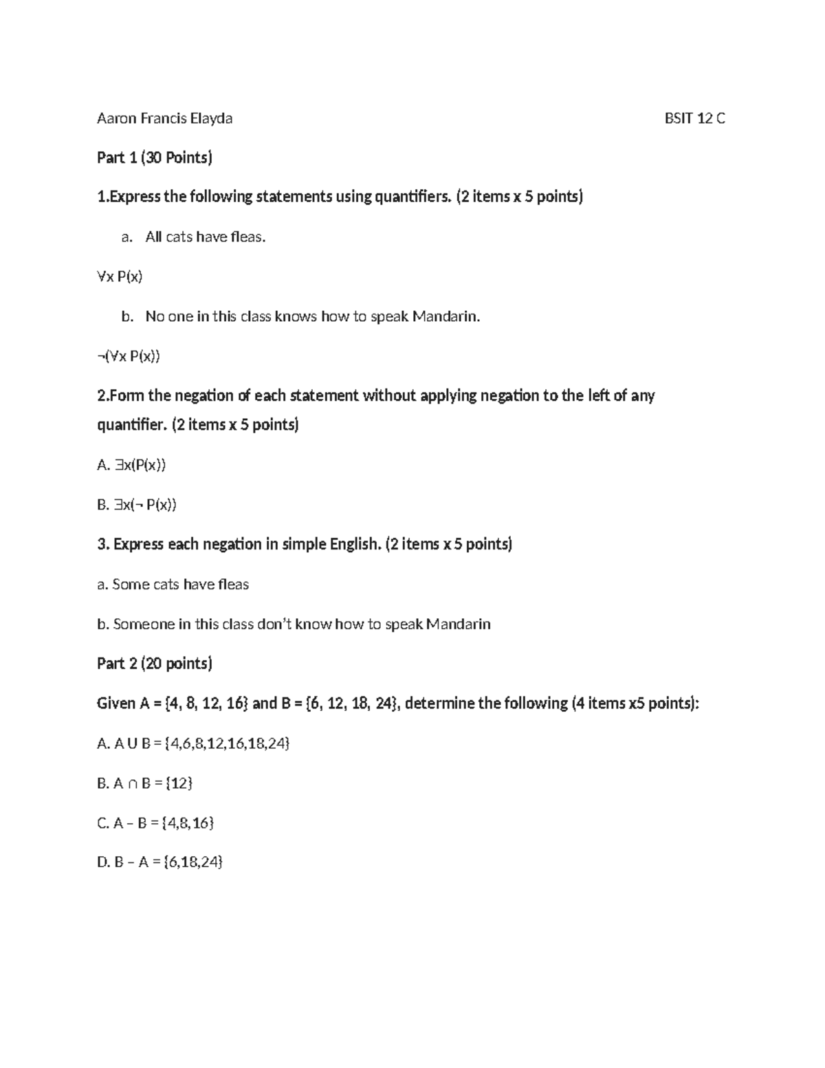 Discrete Mathematics 5 - Aaron Francis Elayda BSIT 12 C Part 1 (30 ...