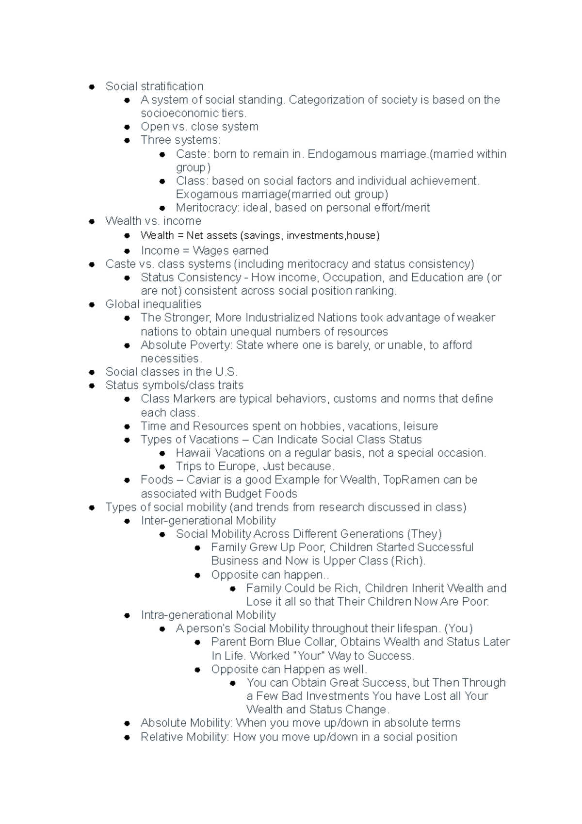 SOC101-exam3 - Test prep - Social stratification A system of social ...
