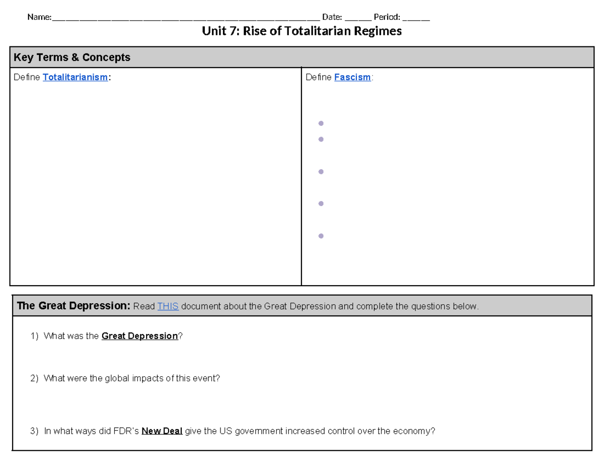 Unit 7- Rise of Totalitarian Regimes - - Studocu