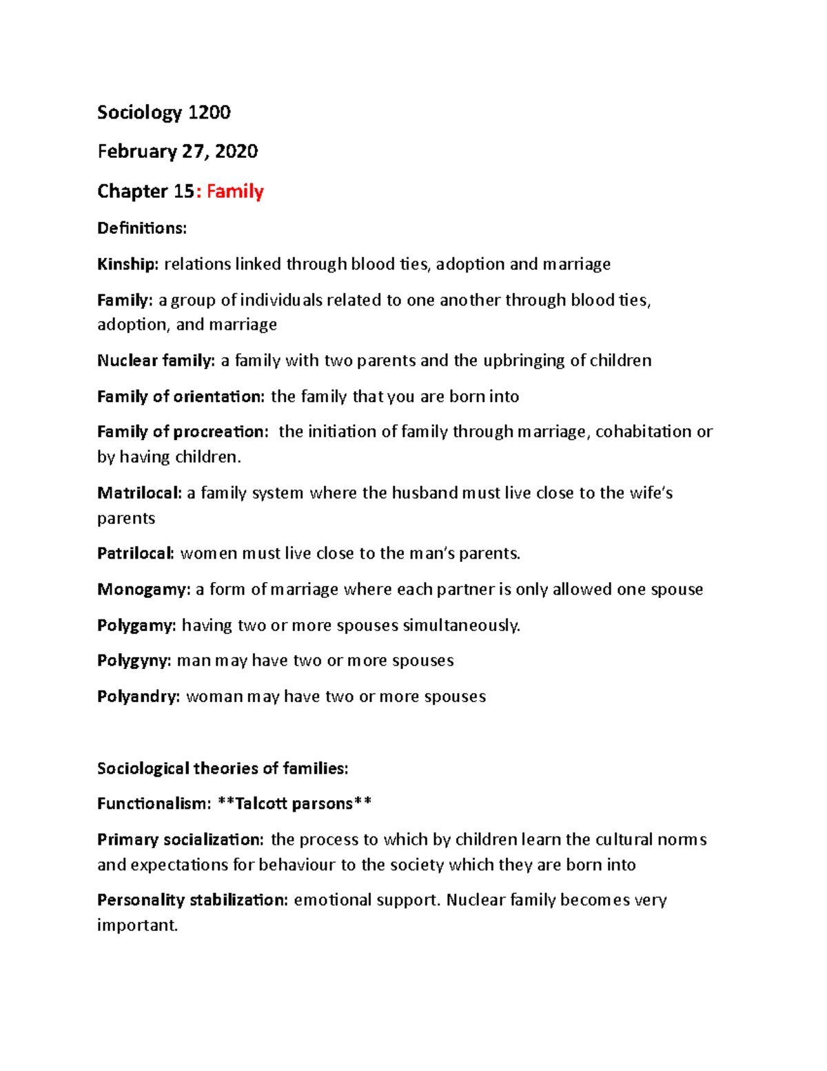 Sociology Chapter 15 - NOTES - Sociology 1200 February 27, 2020 Chapter ...