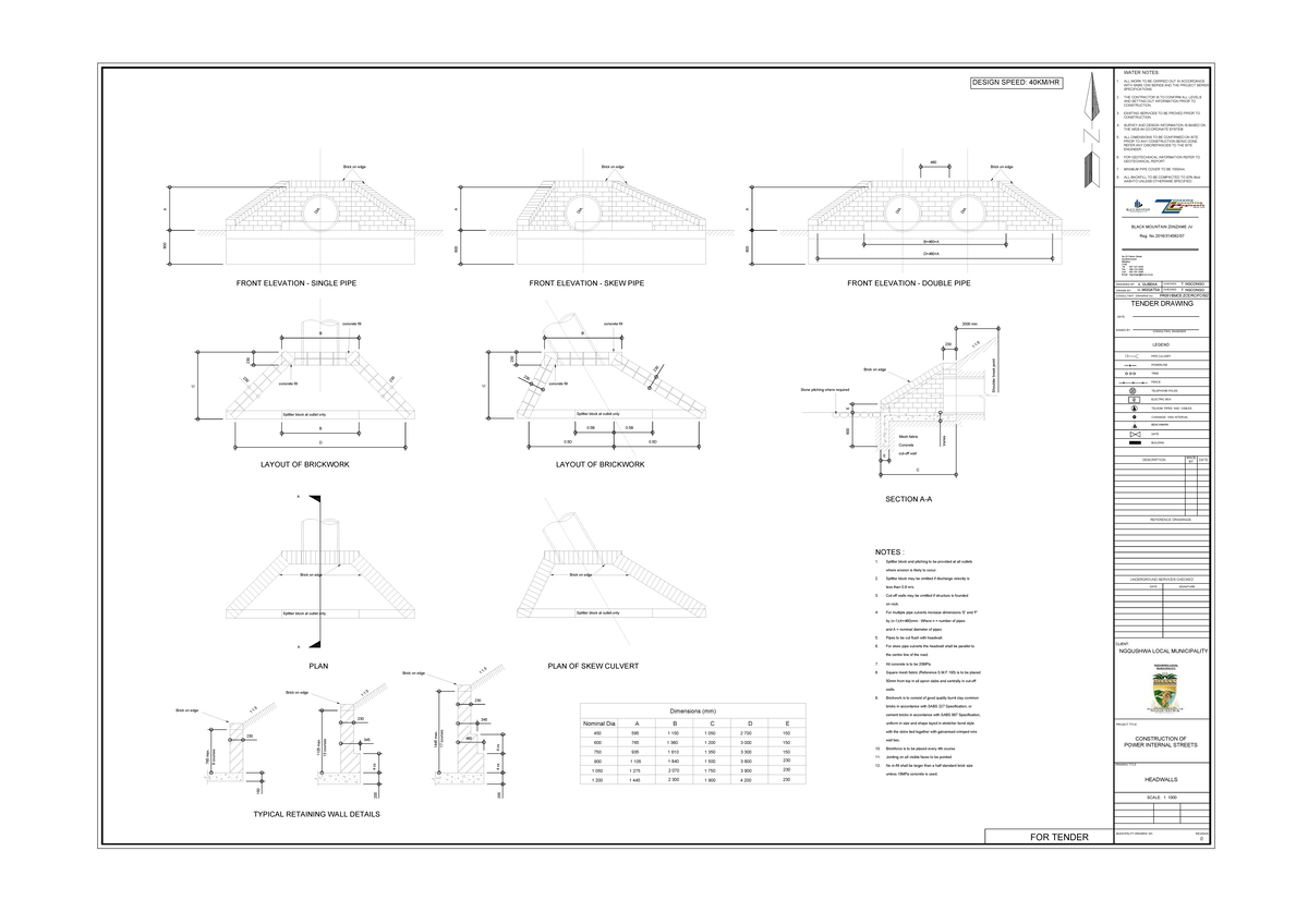 Headwalls - it for drawings - Brick on edge Splitter block at outlet ...