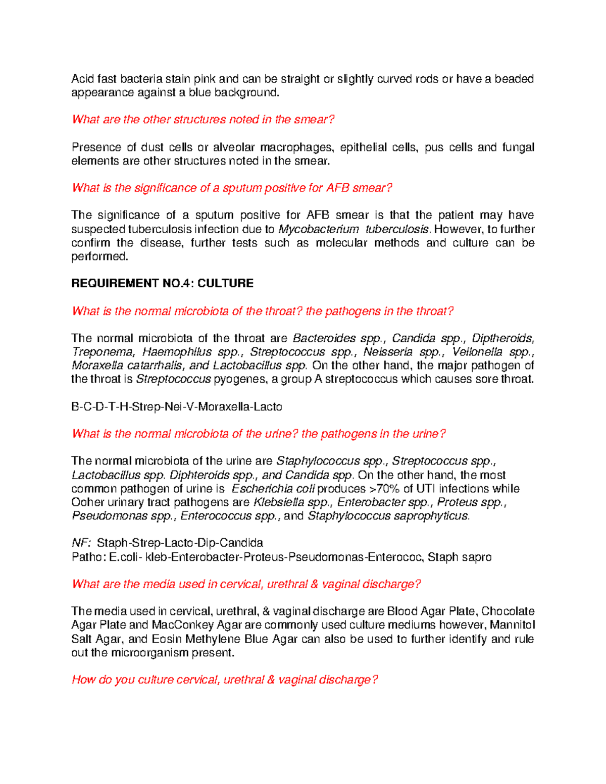 Interview Questions Phase III (Microbiology) - Acid fast bacteria stain ...