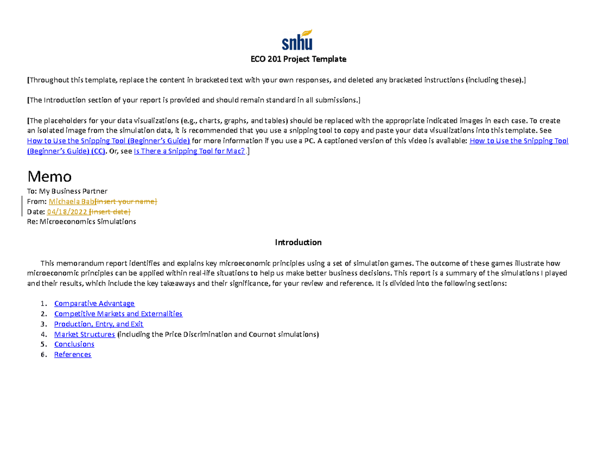 ECO 201 Project Template - ECO201 - SNHU - Studocu