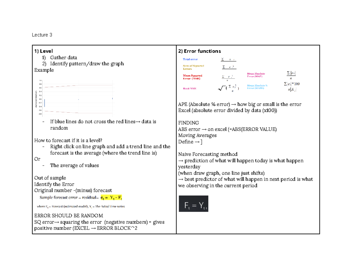 Business Forecasting Lecture 2 Onwards Notes Lecture 3 Level Gather