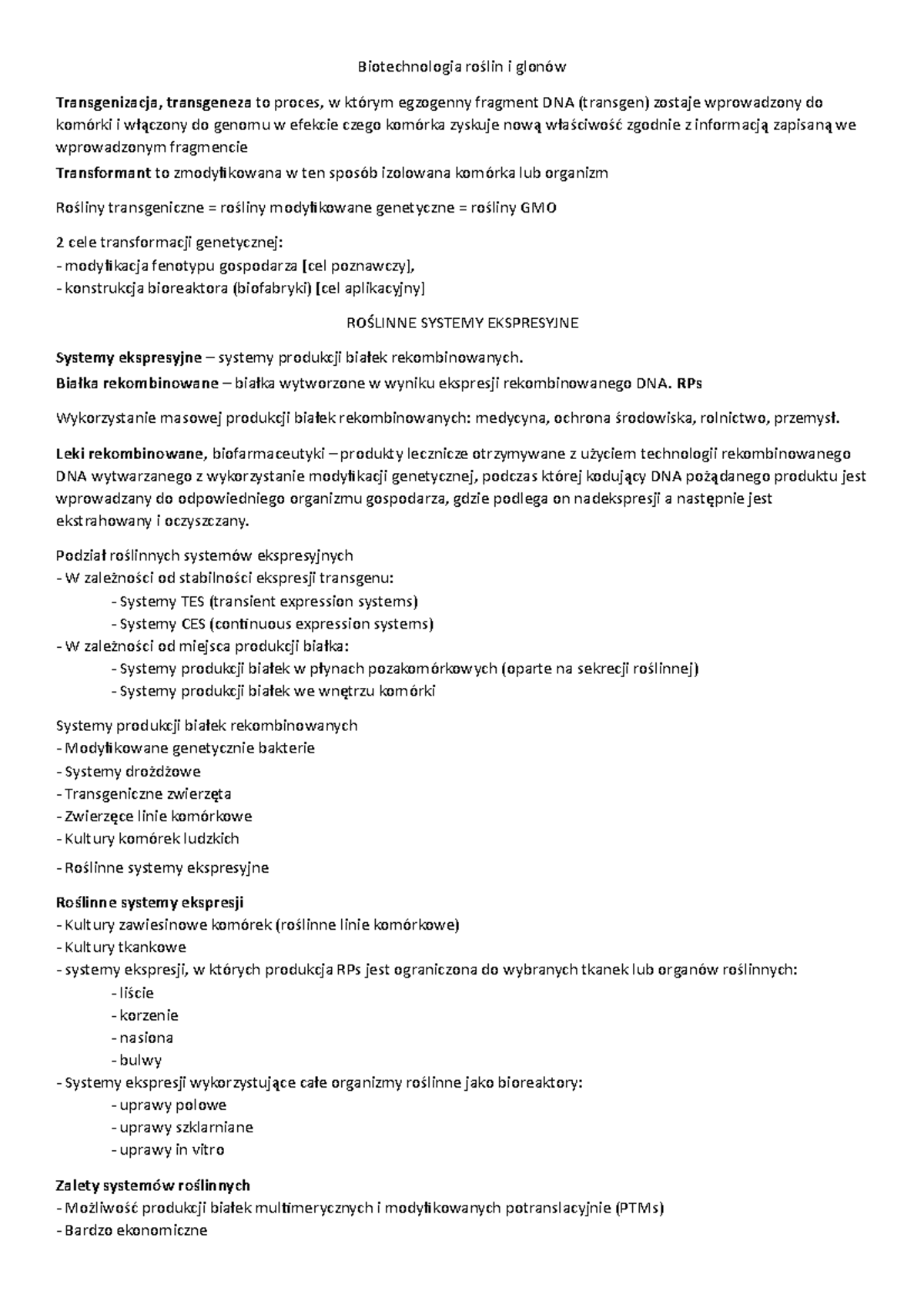 Biotechnologia wykłady 1,2 - Biotechnologia roślin i glonów ...