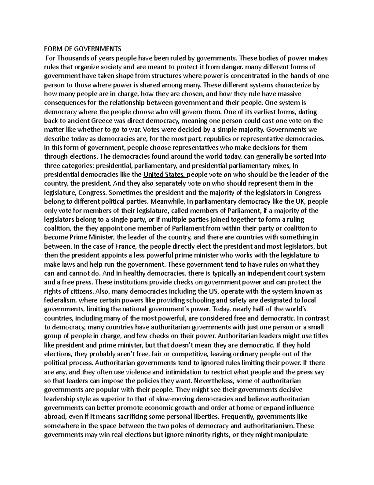 FORM OF Governments - FORM OF GOVERNMENTS For Thousands of years people ...