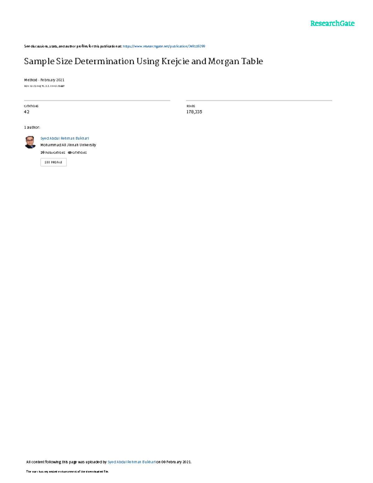 Krejcieand Morgan Sample Size Determination Table - See discussions ...