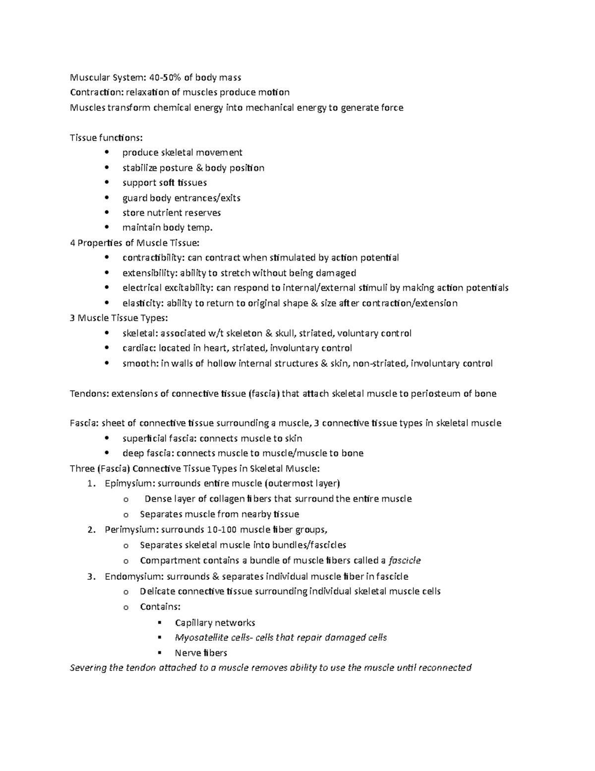 A&P Chapter 10 part 1 - Lecture notes 8 - Muscular System: 40-50% of ...