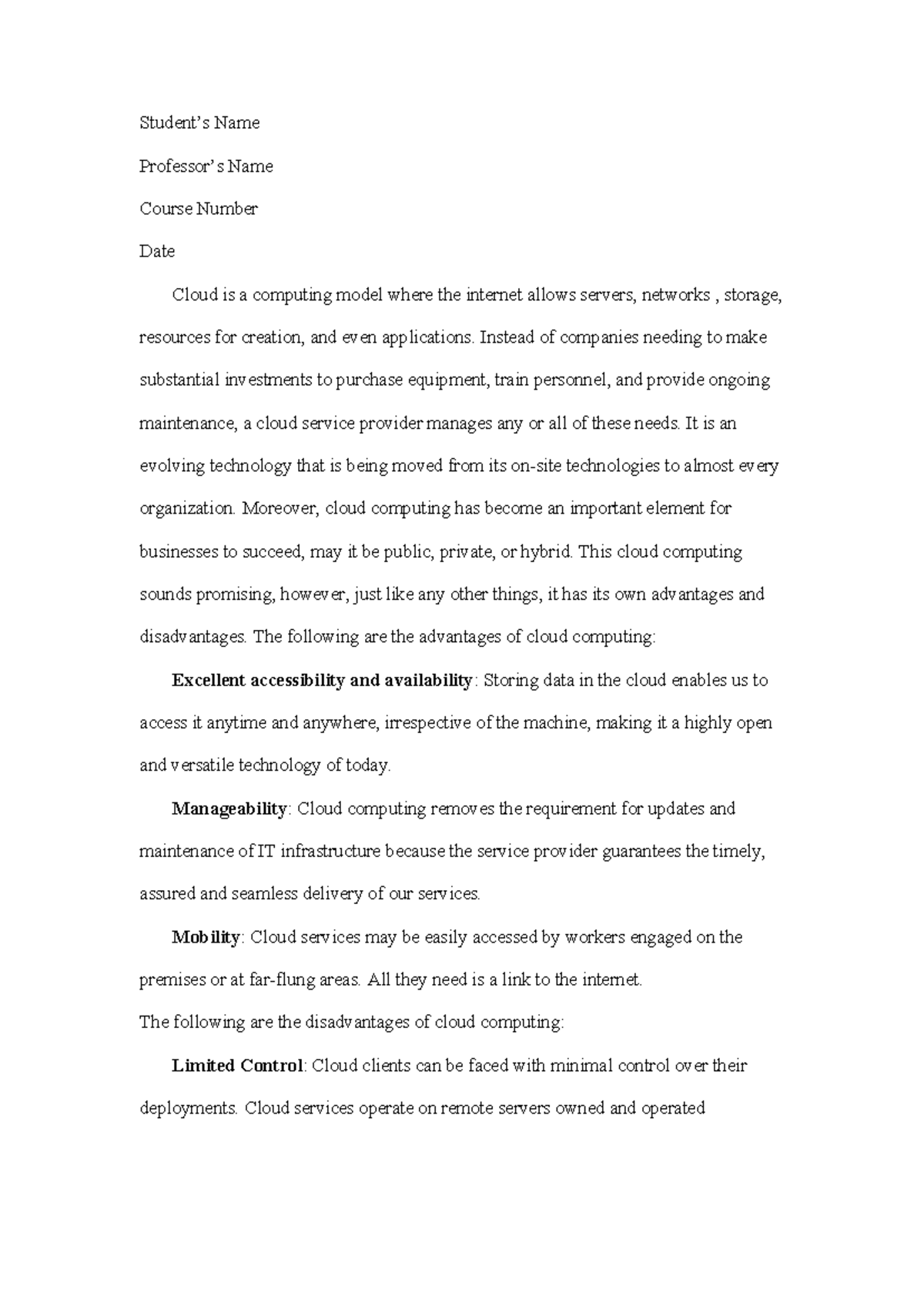 Completed task-1 - Practice - Student’s Name Professor’s Name Course ...