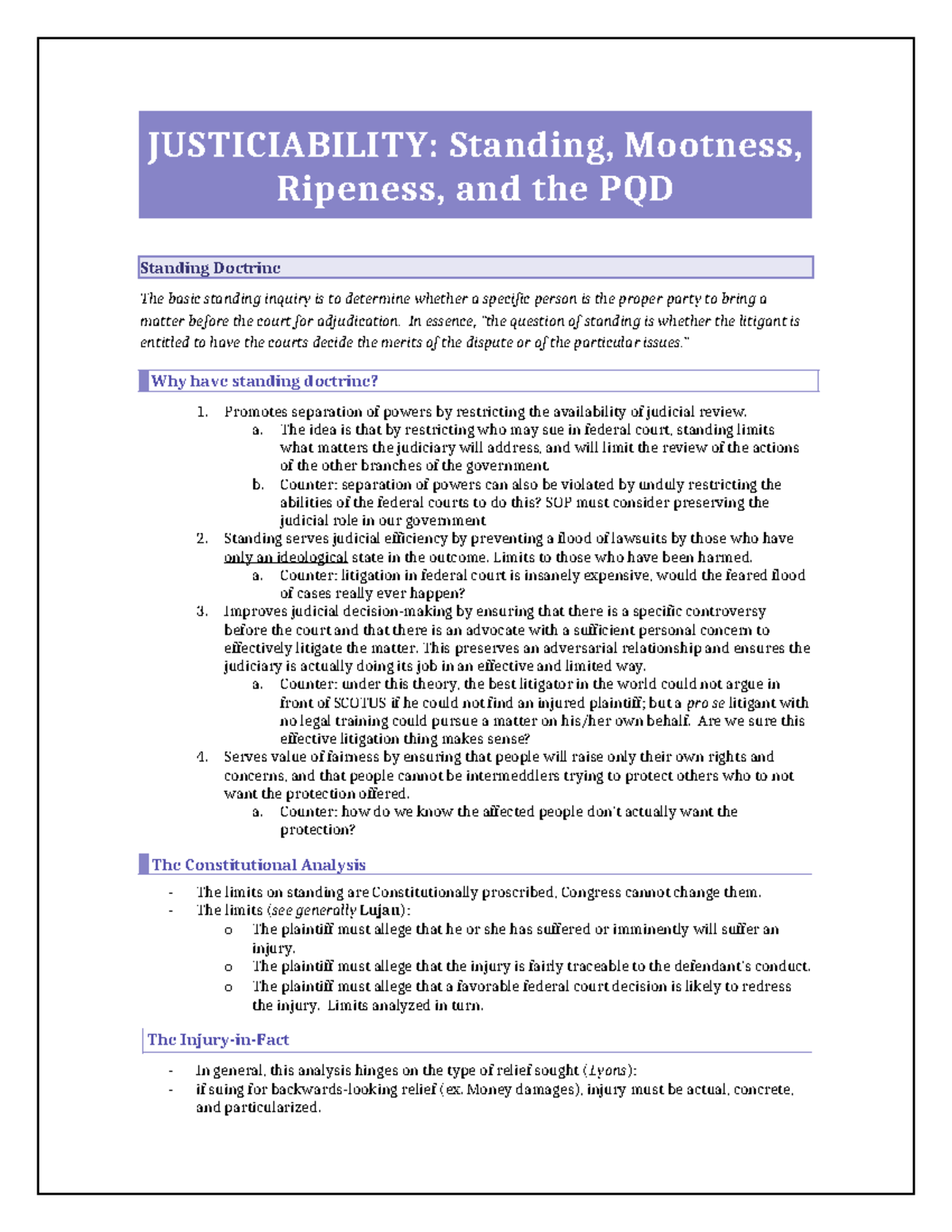 Justiciability - Summary Constitutional Law Ic - JUSTICIABILITY ...