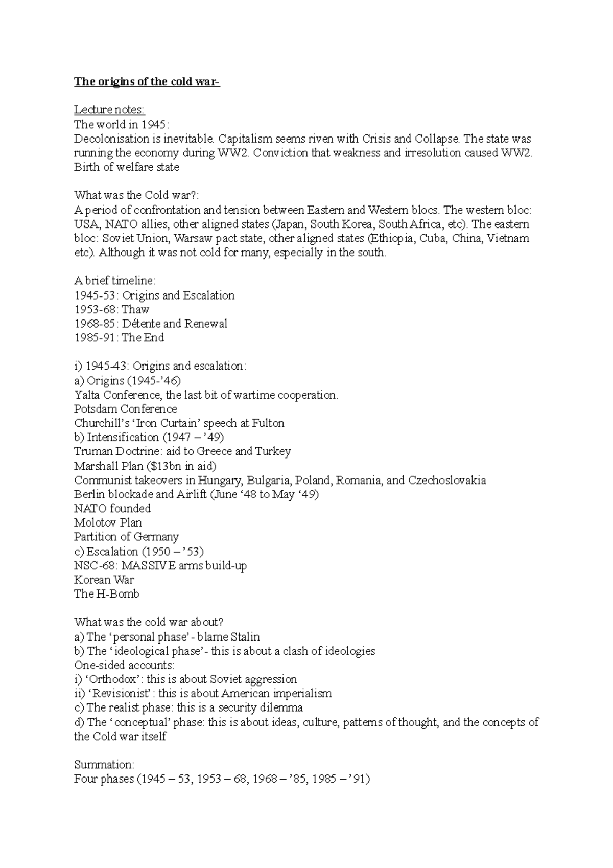 The origins of the cold war - The origins of the cold war- Lecture ...