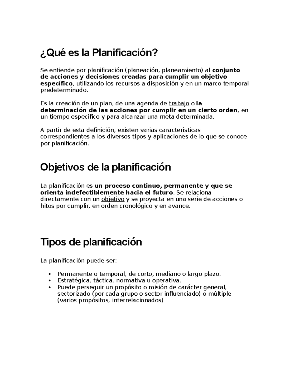 Qué es la Planificación - ¿Qué es la Planificación? Se entiende por ...