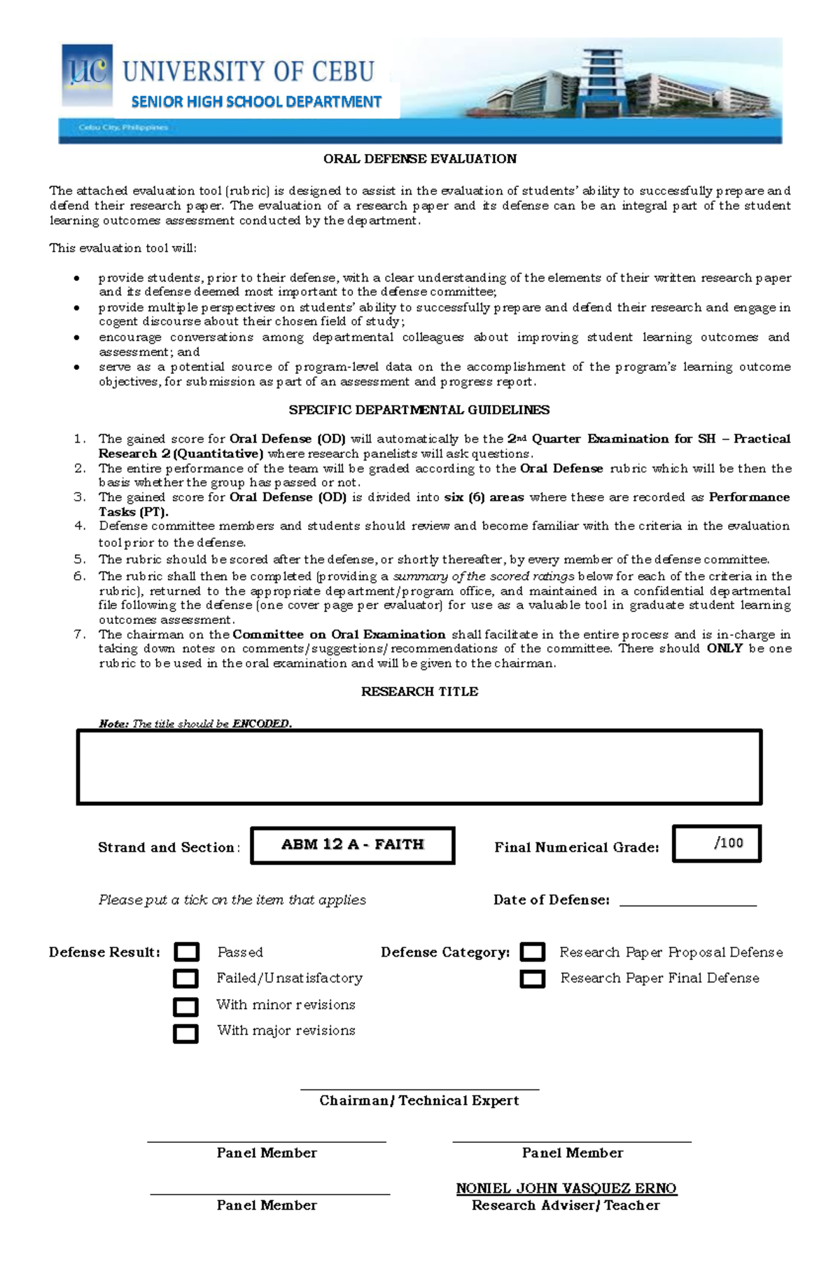 ABM Notes for Interested - ORAL DEFENSE EVALUATION The attached ...
