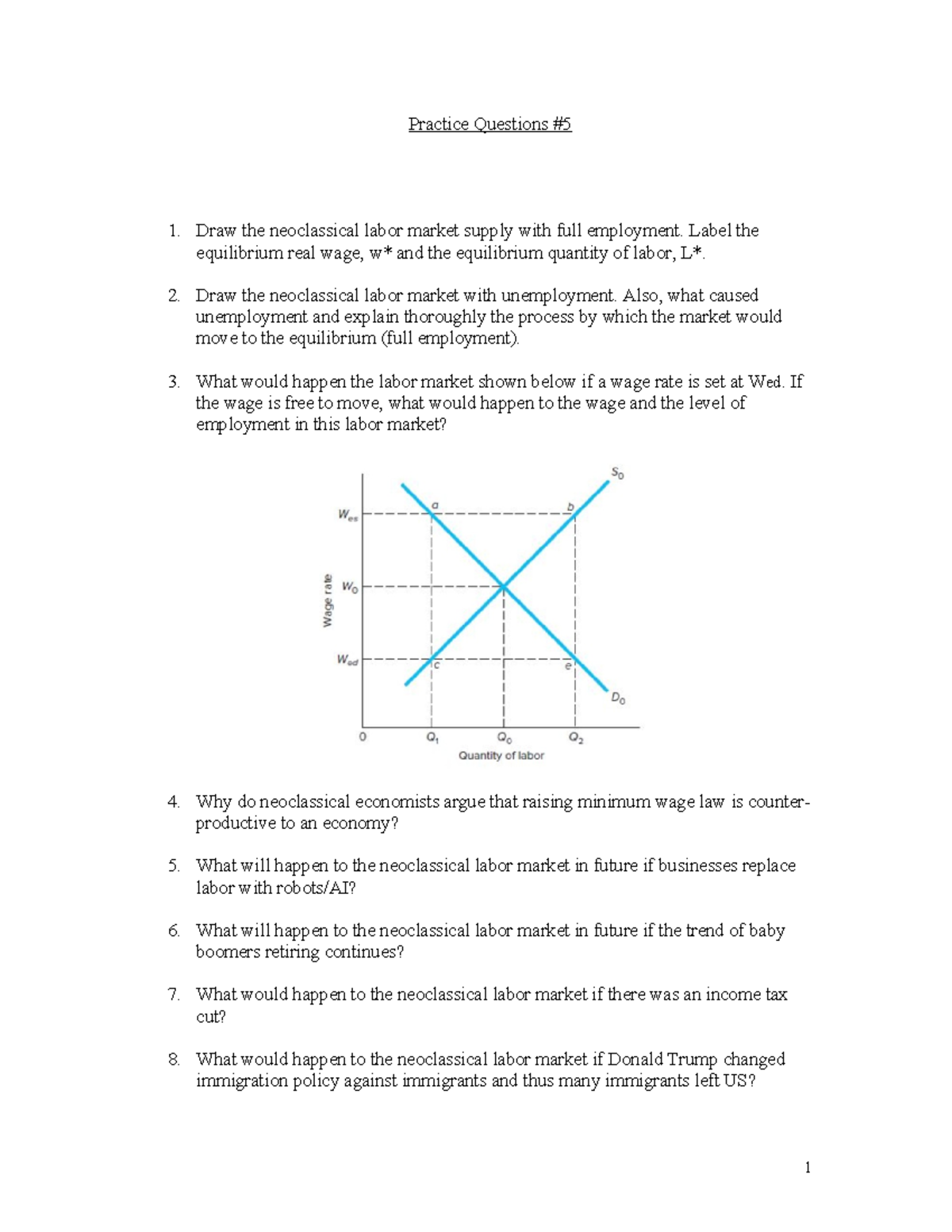 Practice Questions #5 - Label the equilibrium real wage, w* and the ...