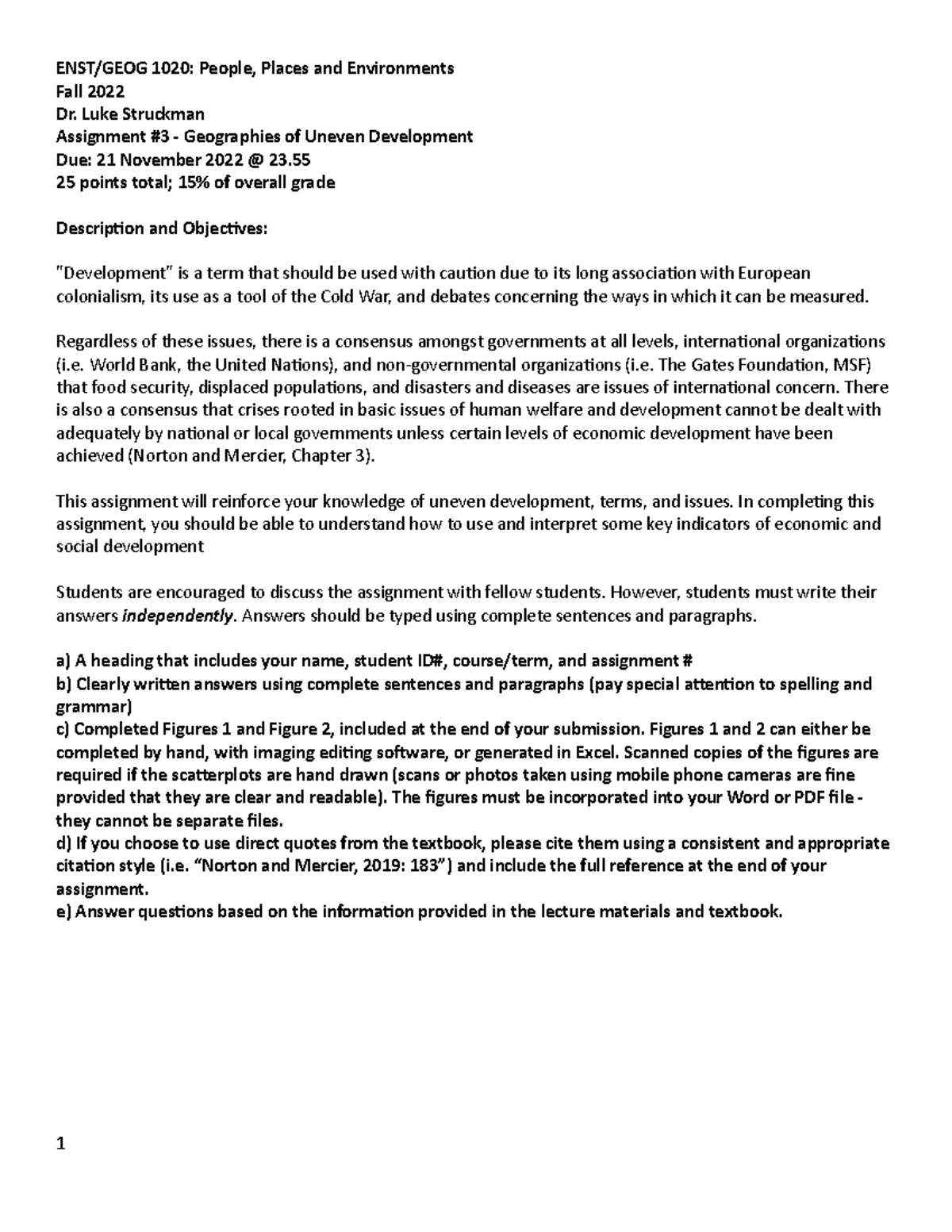 ENST-GEOG 1020 Assignment 3 - ENST/GEOG 1020: People, Places and ...