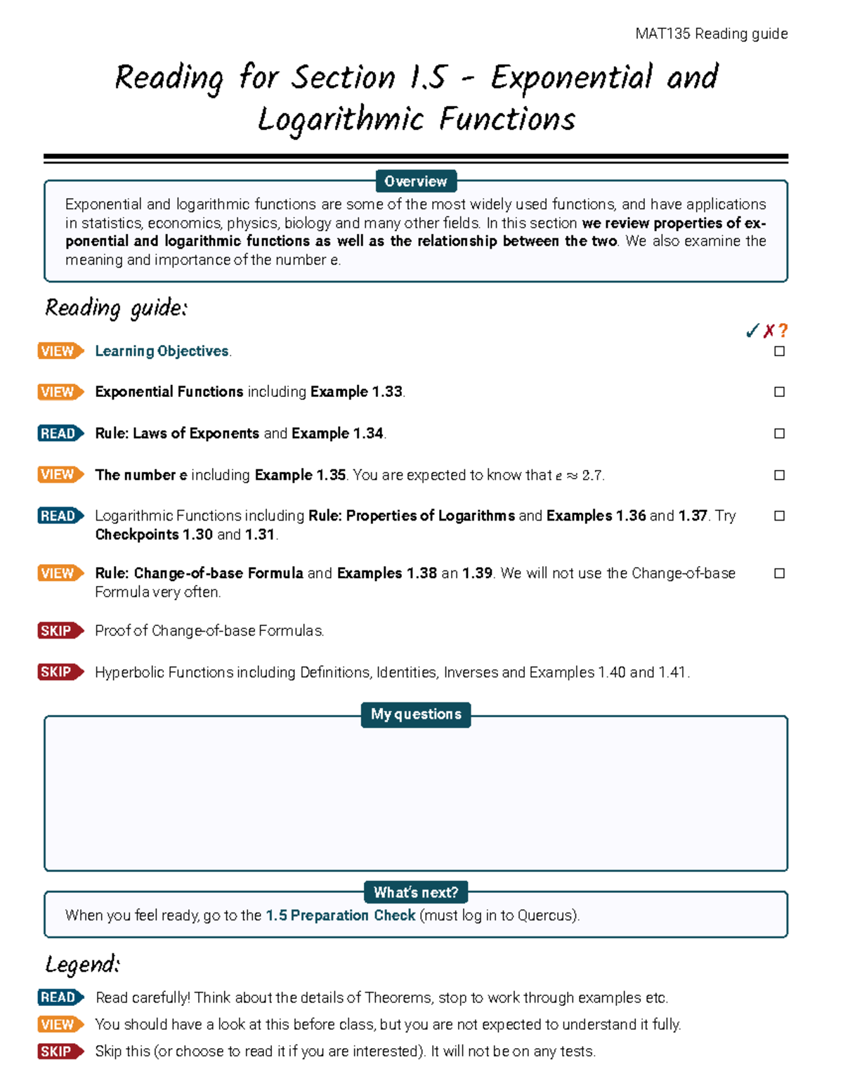Reading Guide Section 1 - MAT135 Reading guide Reading for Section 1 - Exponential and ...