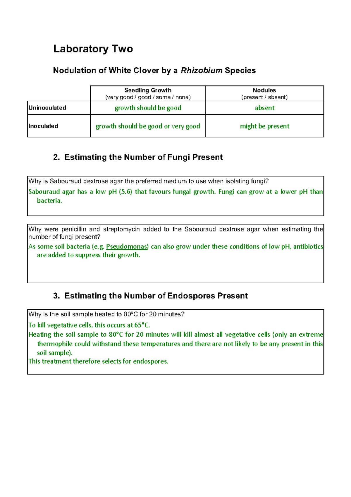 MICR222 Lab 2 model answers 2023 - Laboratory Two Nodulation of White Clover by a Rhizobium ...
