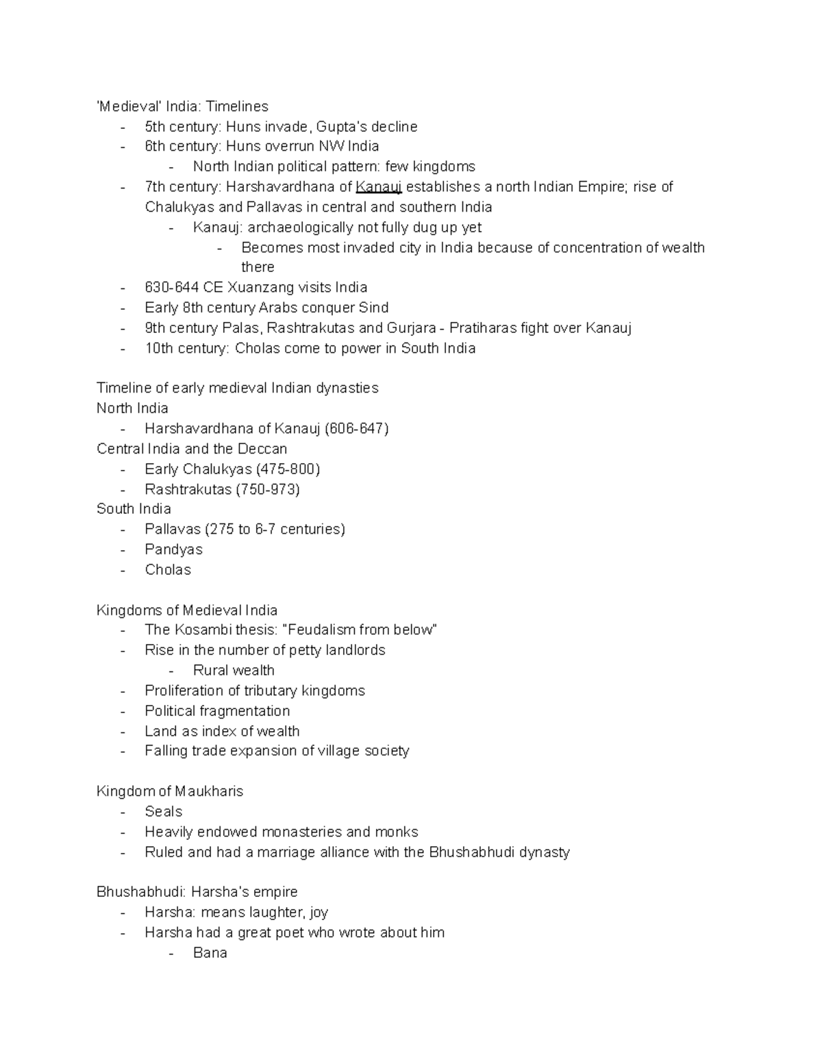 His 008 lecture 7 - ‘Medieval’ India: Timelines - 5th century: Huns ...
