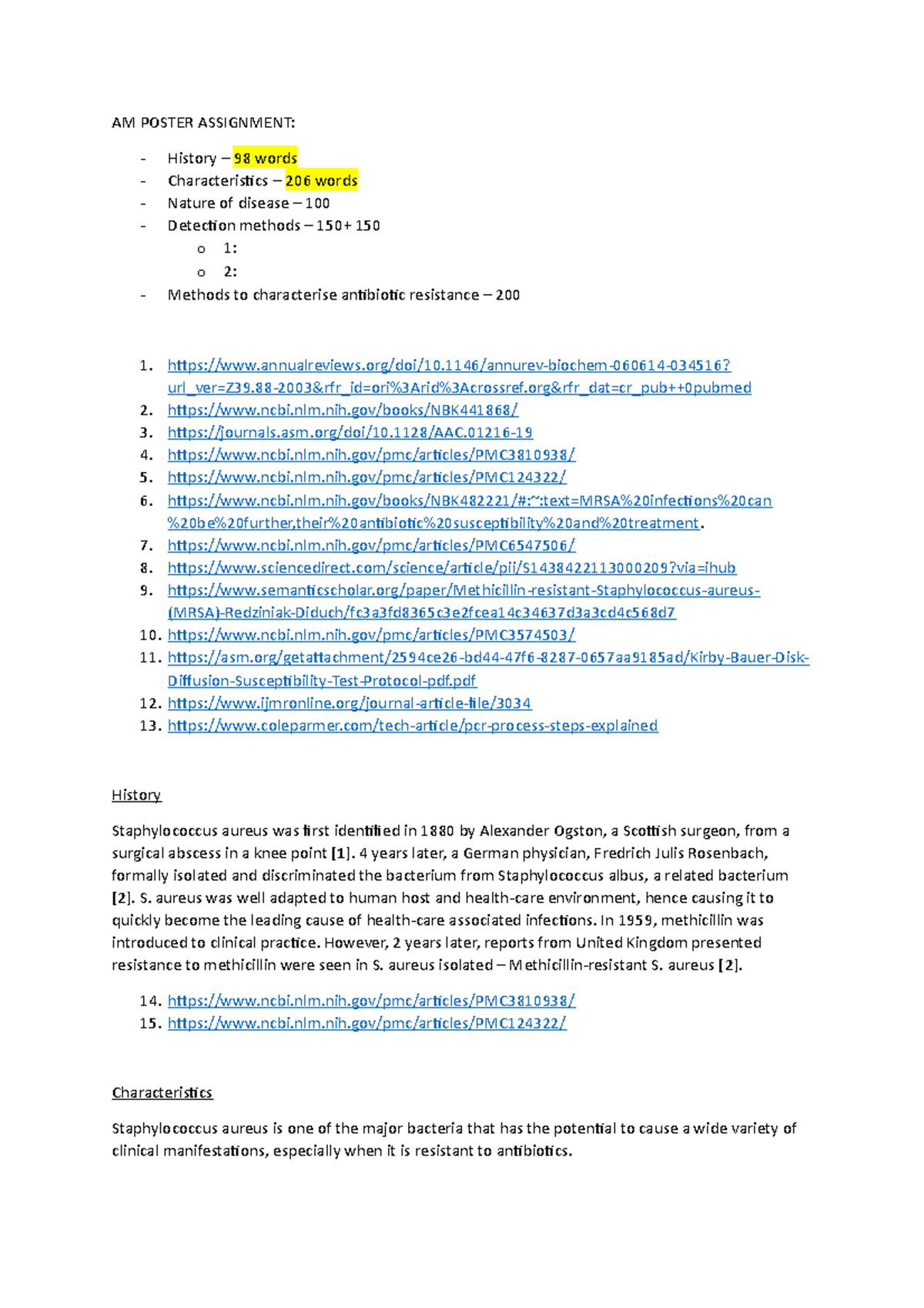 AM poster - AM POSTER ASSIGNMENT: History – 98 words Characteristics ...