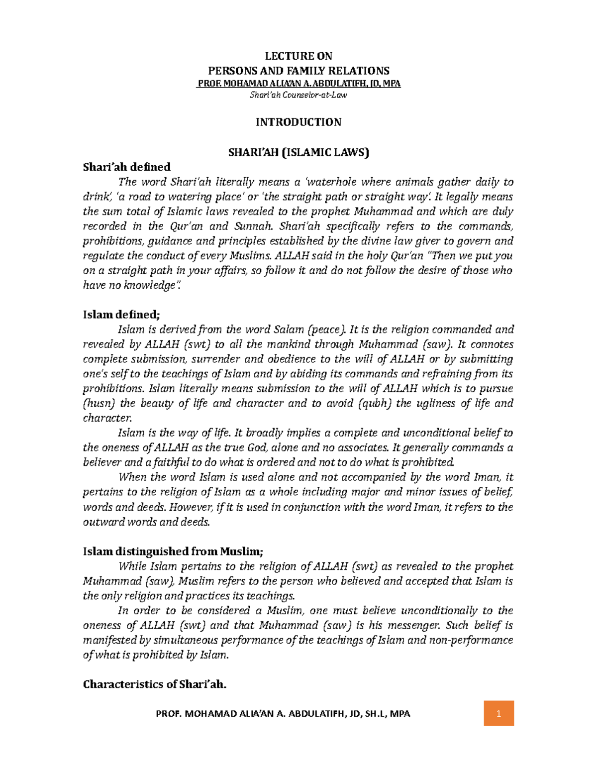 Shariah-Law-CMPL - Muslim personal laws that govern marriage - LECTURE ...