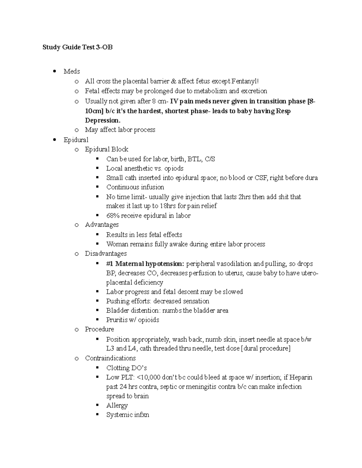 OB TEST 3 - Summary Gerontology Nurs - Study Guide Test 3-OB Meds o All ...