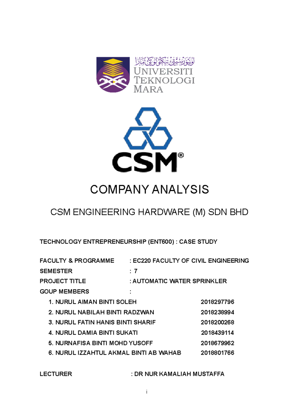Casestudy 1- Nurul Aiman- Nurul Nabilah- Nurul Fatin Hanis- Nurul Damia ...