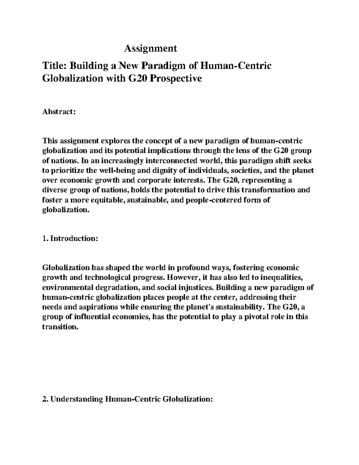 Human Rights Assingment - Assignment Title: Building a New Paradigm of ...
