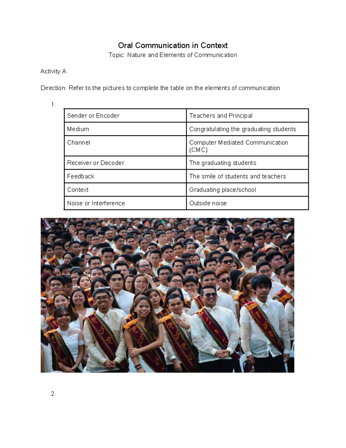 Act 1 - Activity - Oral Communication in Context Topic: Nature and ...