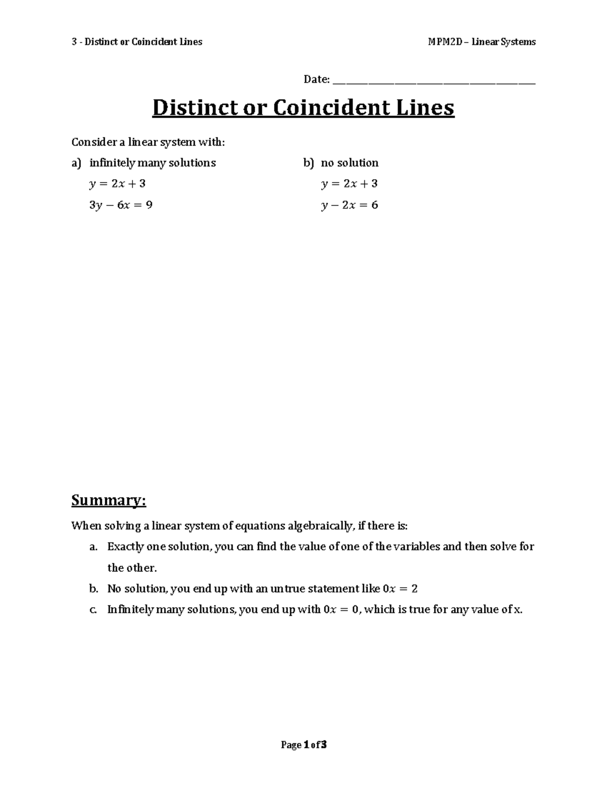 03 - Distinct or Coincident Lines - Exactly one solution, you can find ...