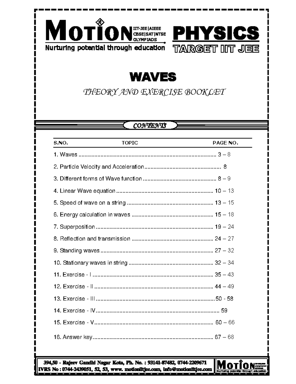 Waves - Lecture notes 1-5 - WAVES THEORY AND EXERCISE BOOKLET ####### S ...