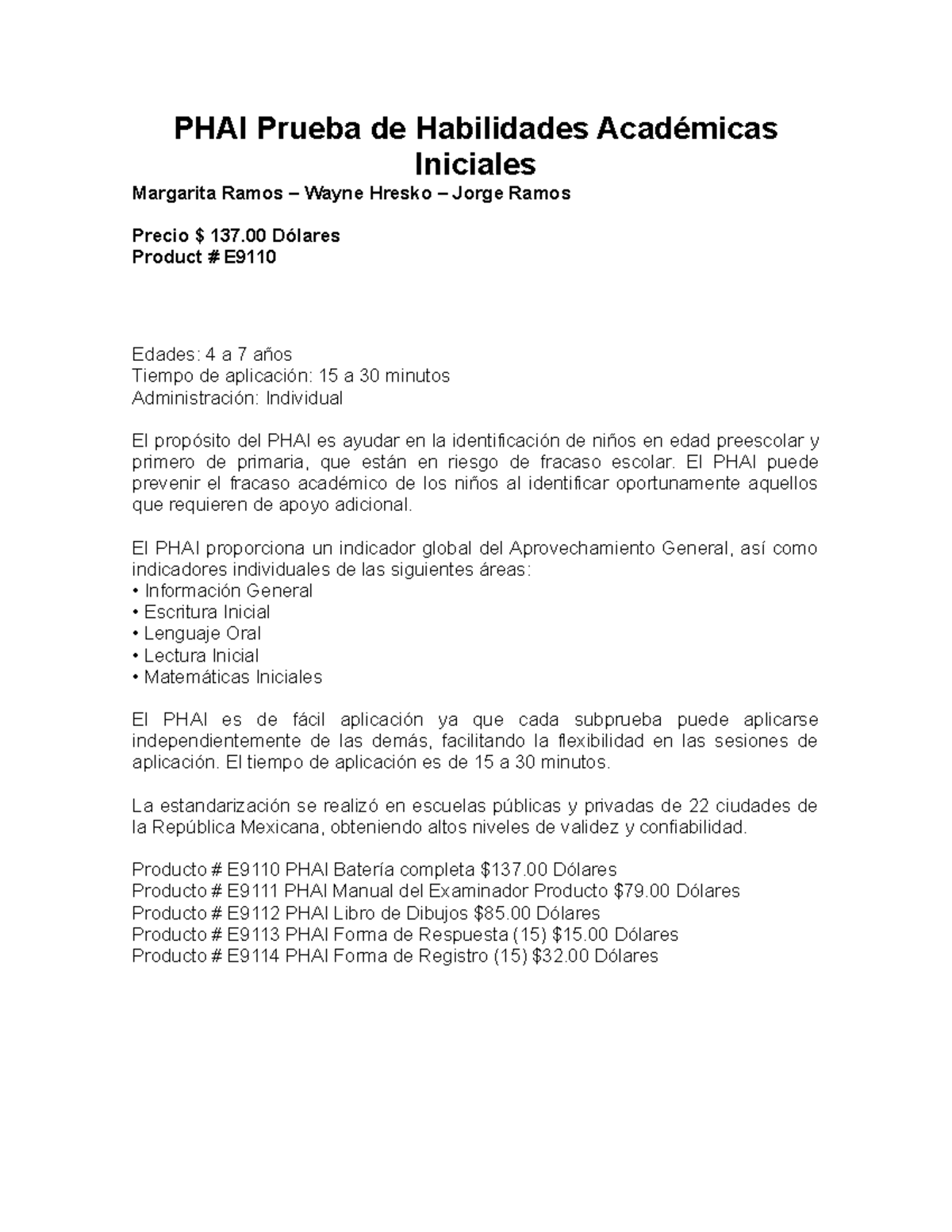 PHAI Prueba de Habilidades Académicas Iniciales - PHAI Prueba de ...