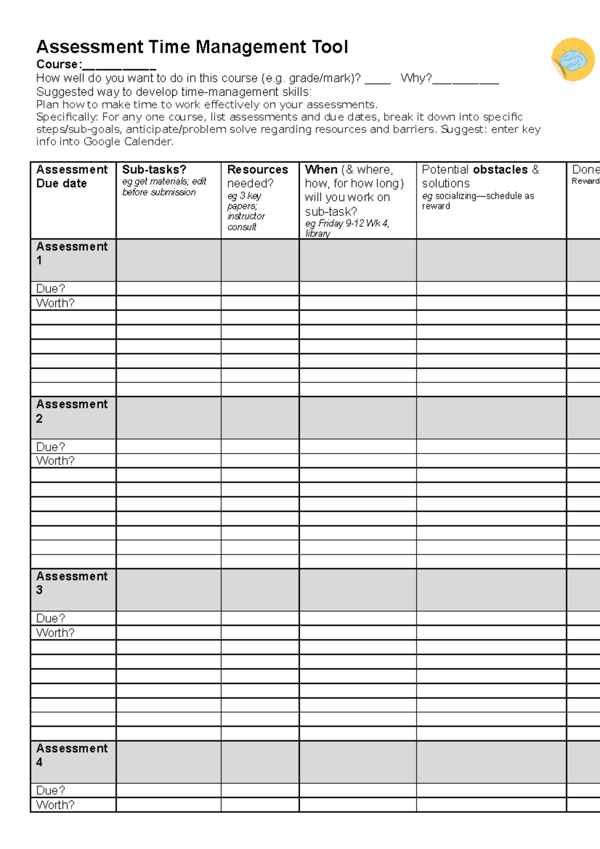 Assessment Time Management Tool 270120 - Assessment Time Management ...