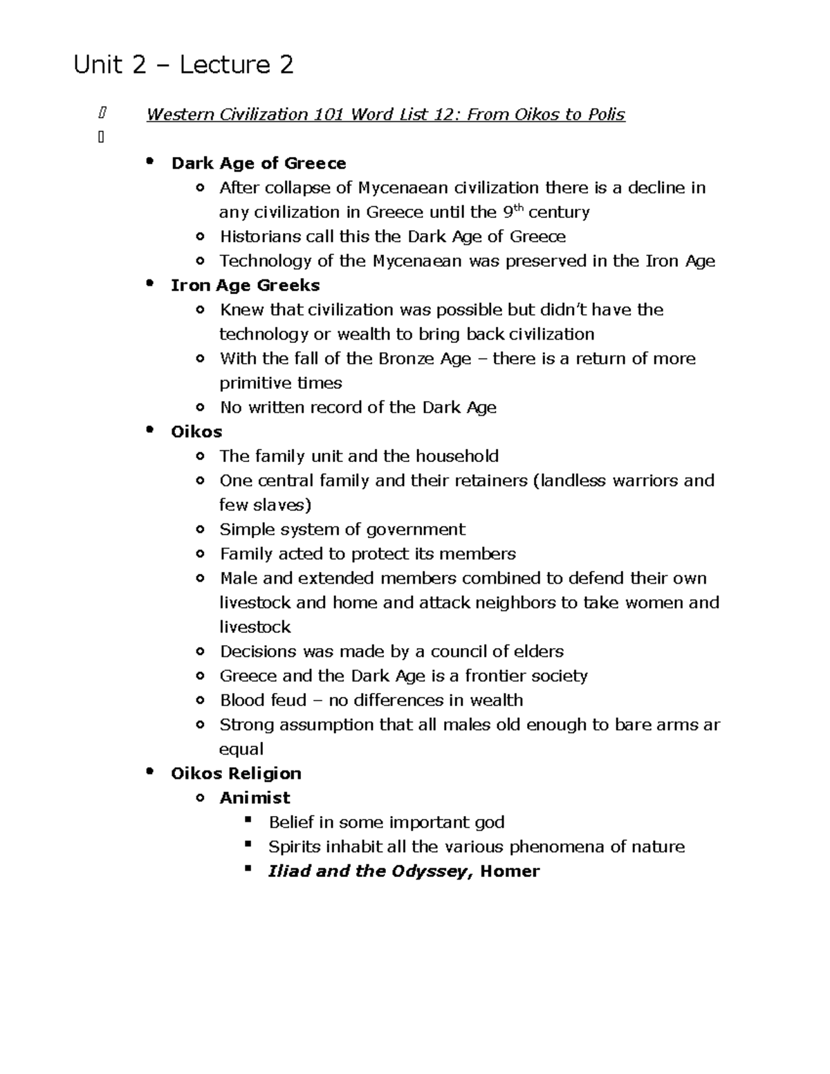 Unit 2 – Lecture 2 - Unit 2 Lecture 2 Western Civilization 101 Word ...