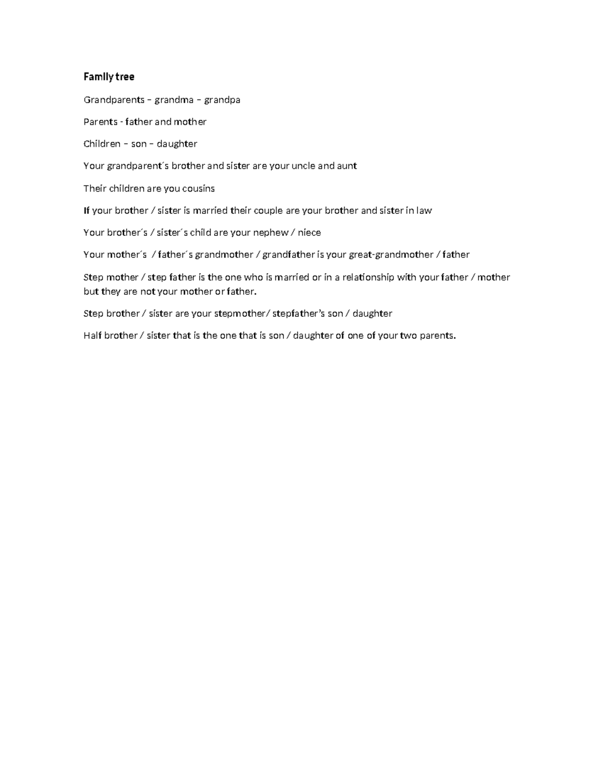 Family tree - vocabulary - Family tree Grandparents – grandma – grandpa ...