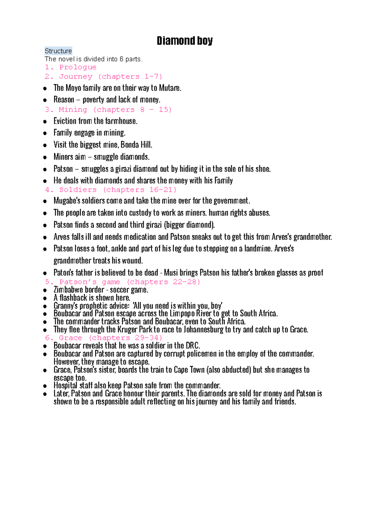 Diamond boy notes - Novel - Diamond boy Structure The novel is divided ...