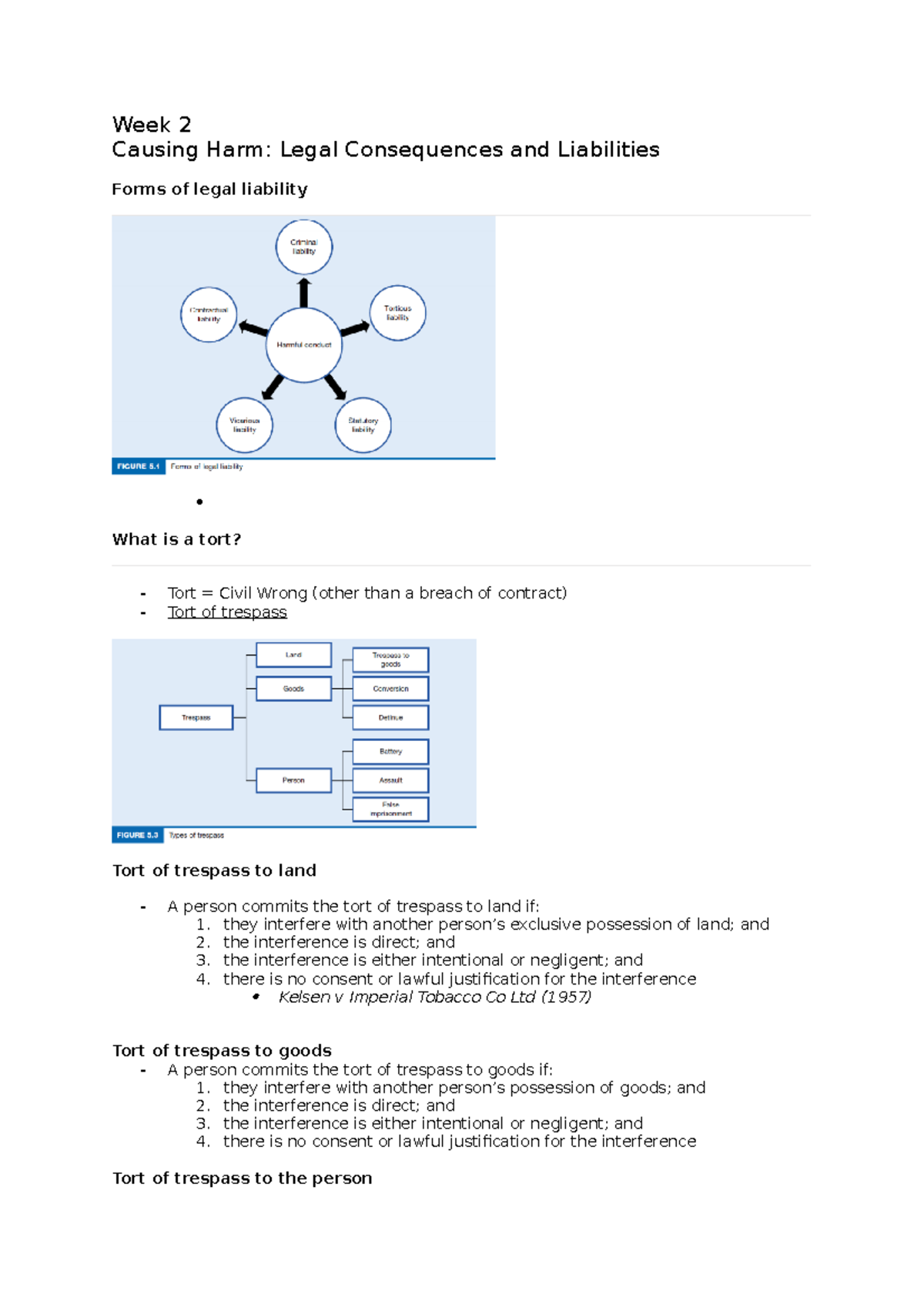 2 Causing harm - Lecture notes 2 - Week 2 Causing Harm: Legal ...