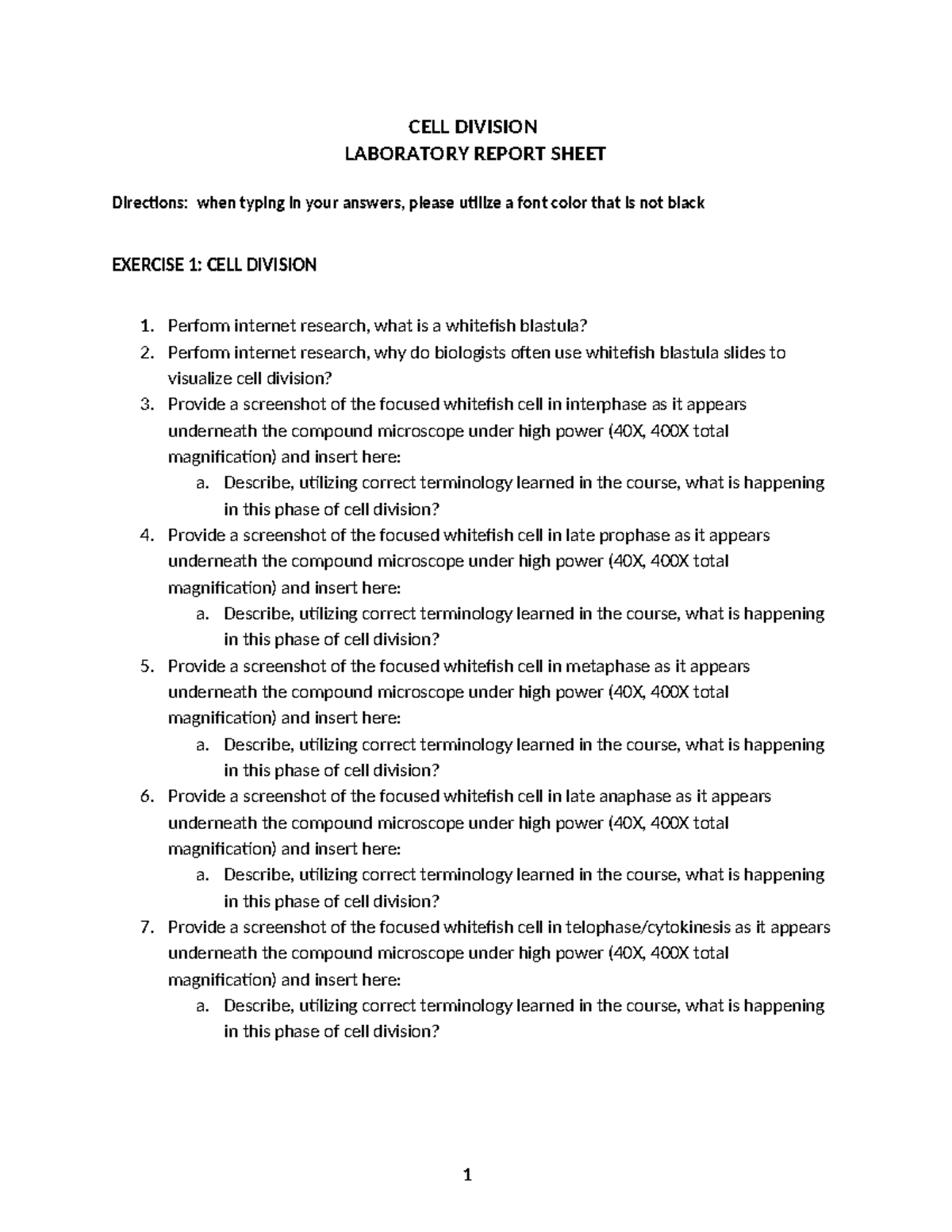 Cell Division Laboratory Report Sheet SP217 - Tagged - CELL DIVISION ...